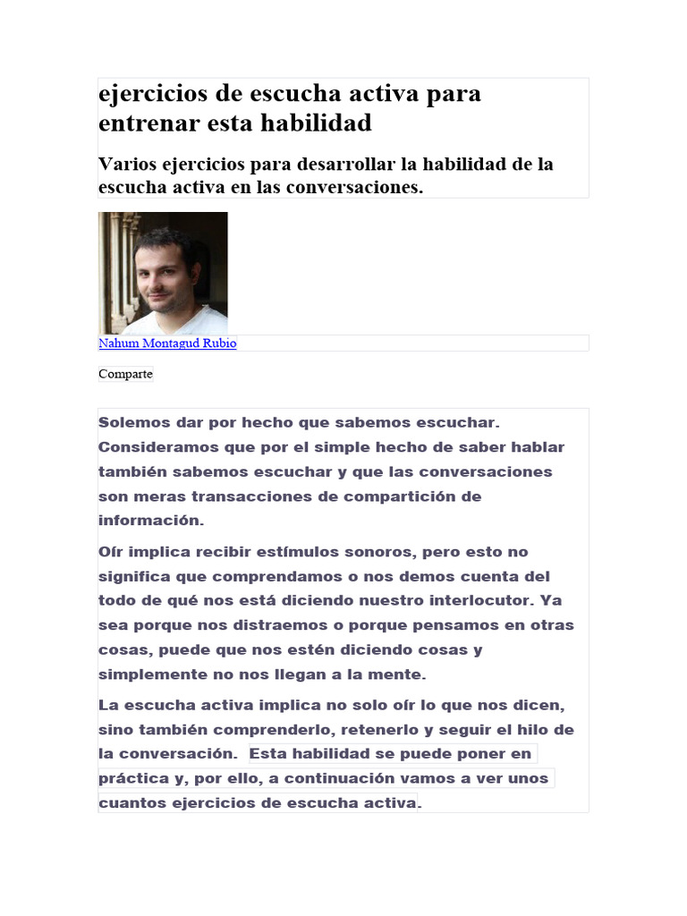Ejercicios de Escucha Activa para Entrenar Esta Habilidad | PDF