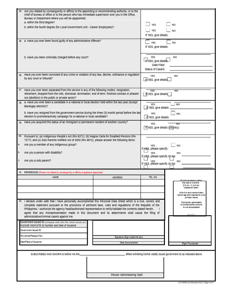 PDF CSC Personal Data Sheet PDS 2017 Page4 | PDF