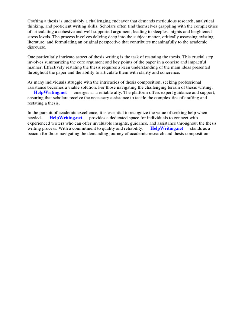What Does Restate Thesis Mean | PDF | Essays | Thesis