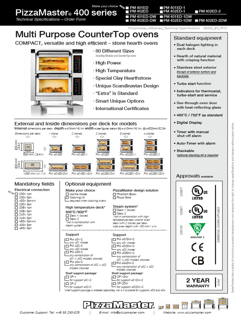PizzaMaster 400 Series Technical Spec Sheet | PDF | Automotive ...