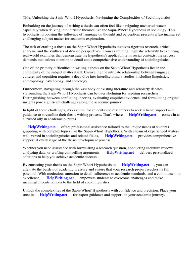 Sapir Whorf Hypothesis Sociology Example | PDF
