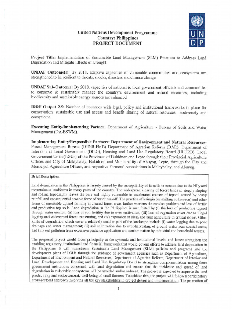 UNDP GEF SLM Three Year Indicative Plan | PDF