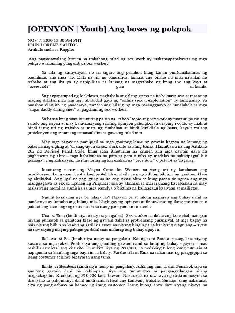 Ang Boses NG Mga Pokpok (Opinyon Mula Sa Rappler) | PDF