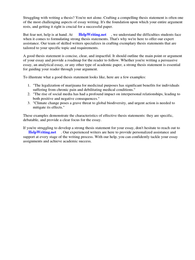 Examples of Good Thesis Statements For Essays | PDF | Essays | Thesis