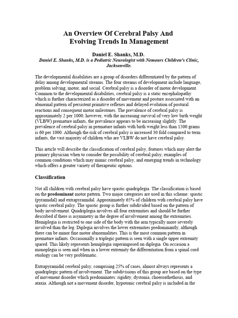 An Overview of Cerebral Palsy and | PDF | Cerebral Palsy | Neurological ...