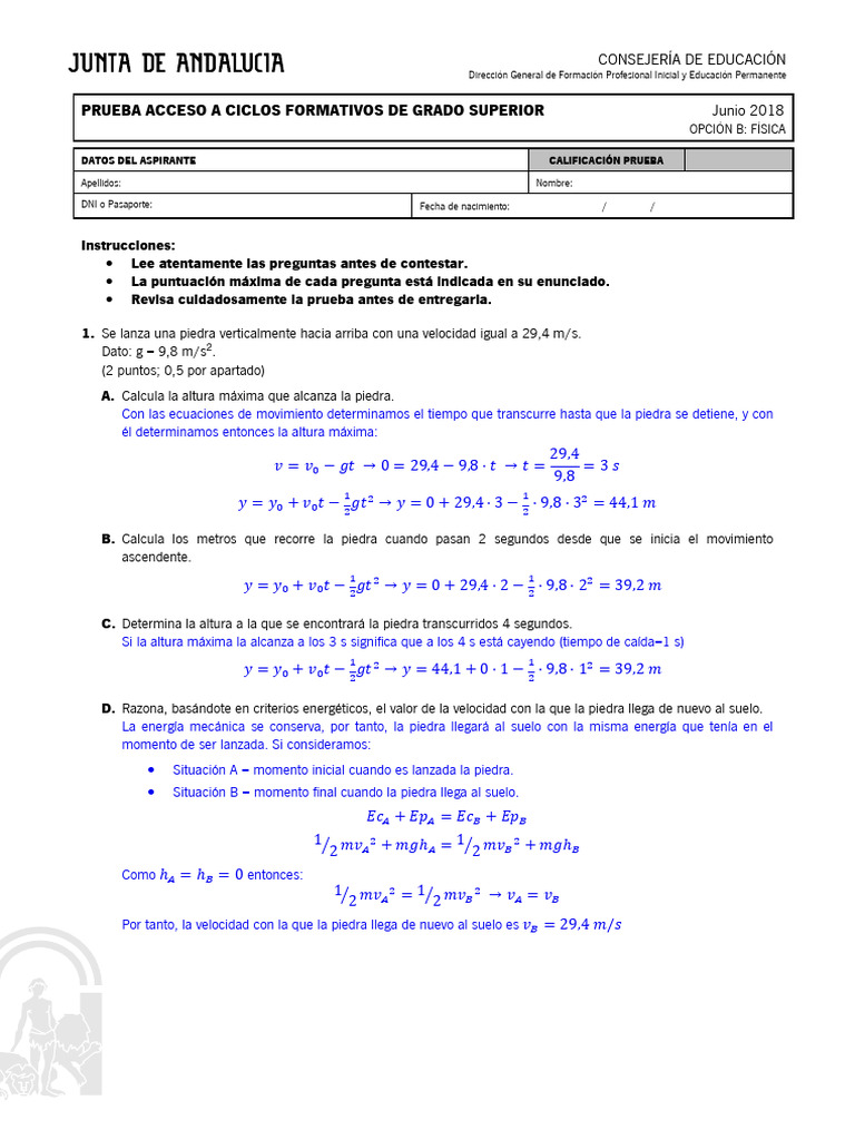 Examen Fisica Junio 2018 (Solucionado) | PDF | Sonido | Física Aplicada e Interdisciplinaria