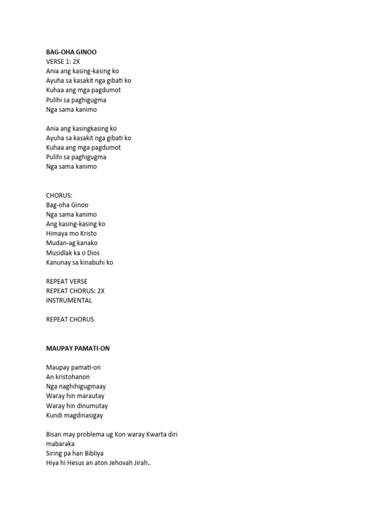 Bag-Oha Ginoo Lyrics | PDF