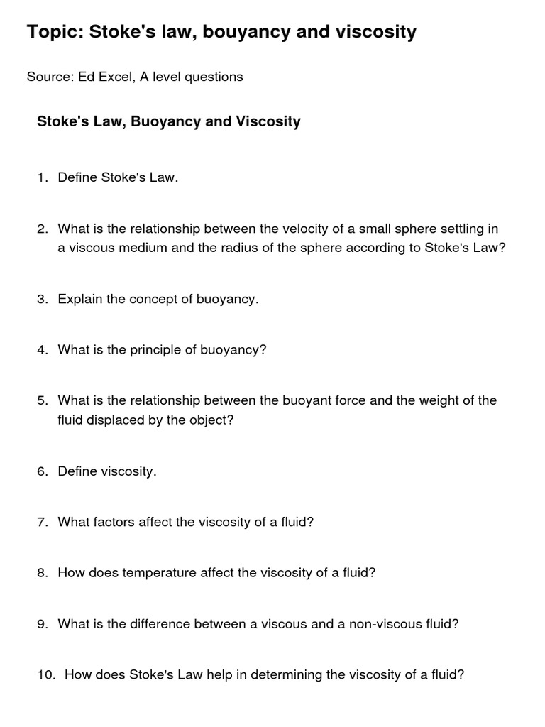 Stoke's Law A Level 2 | Download Free PDF | Buoyancy | Viscosity