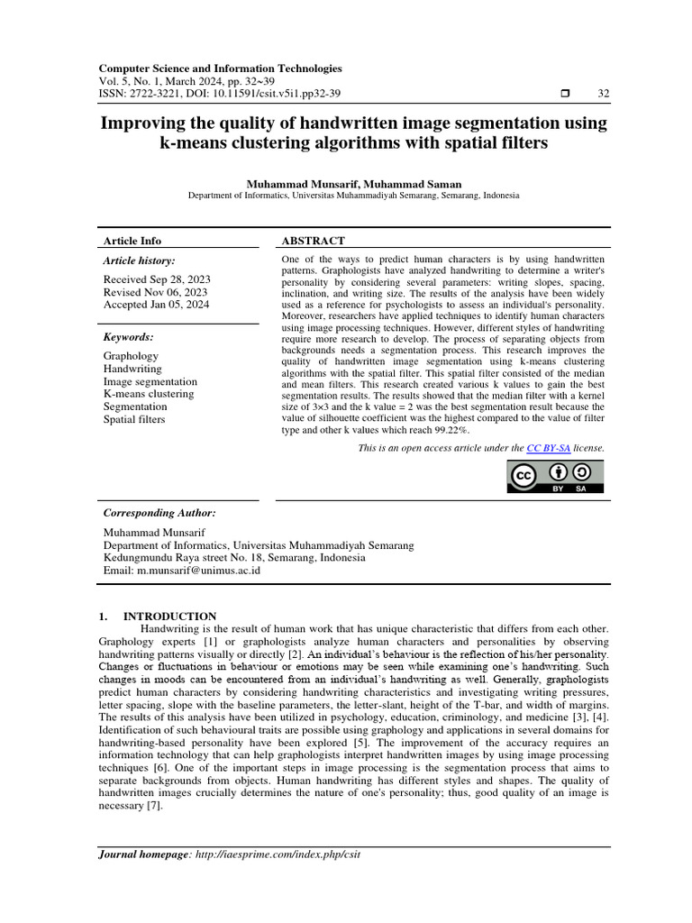 Improving The Quality of Handwritten Image Segmentation Using K-Means ... Improving The Quality of Handwritten Image Segmentation Using K-Means ...