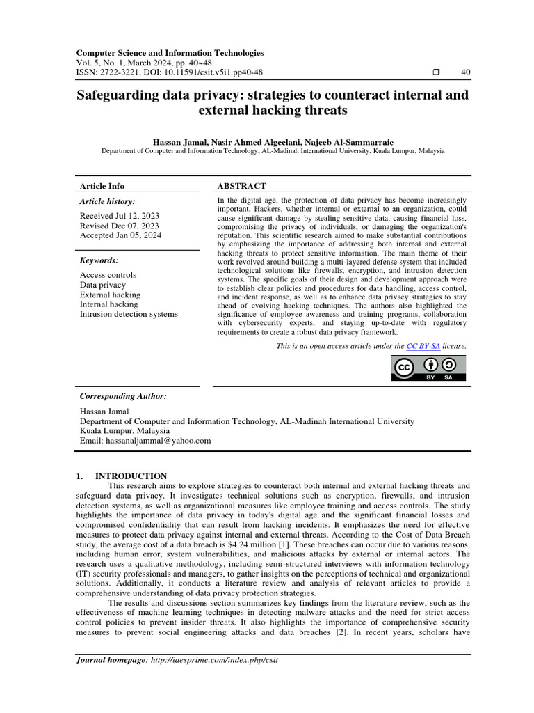 Safeguarding Data Privacy: Strategies To Counteract Internal and ... Safeguarding Data Privacy: Strategies To Counteract Internal and ...