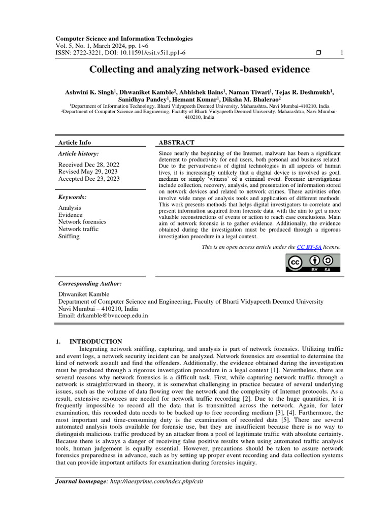 Collecting and Analyzing Network-Based Evidence | PDF