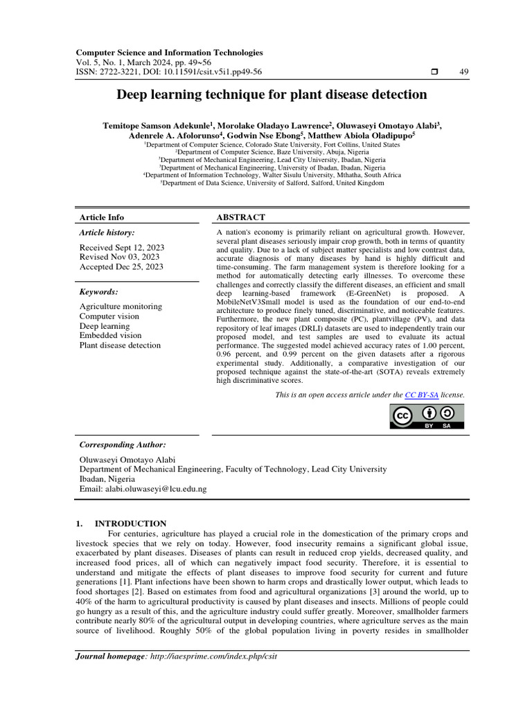 Deep Learning Technique For Plant Disease Detection | PDF | Food ...
