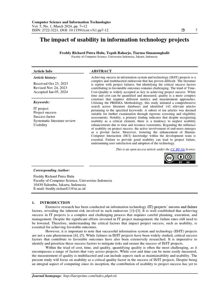 The Impact Of Usability In Information Technology Projects Pdf Usability Human Computer