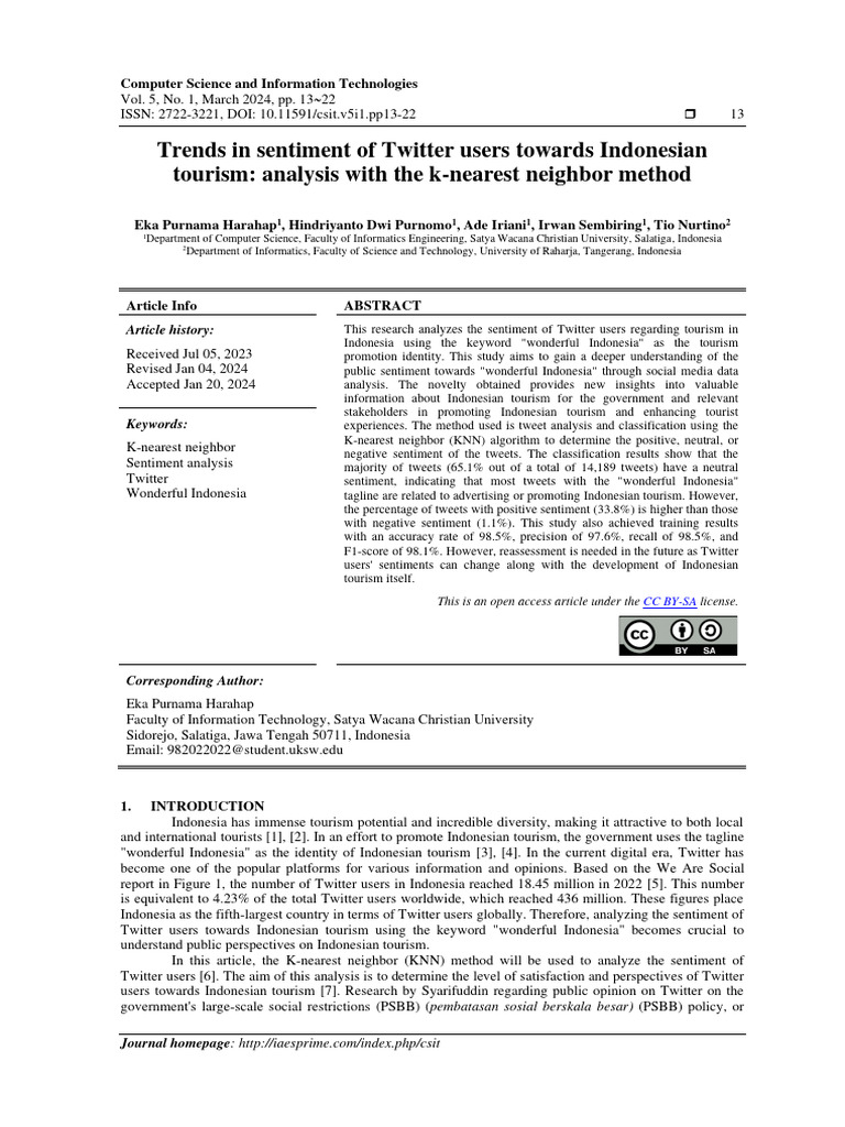Trends in sentiment of Twitter users towards Indonesian tourism ... Trends in sentiment of Twitter users towards Indonesian tourism ...