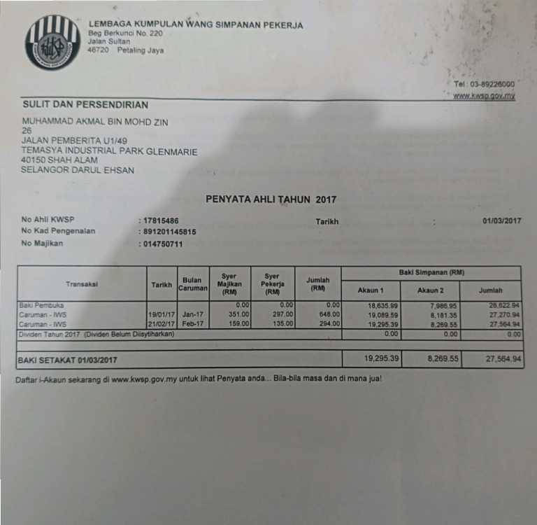 Sulit Dan Persendirian Muhammad Akmal Bin Mohd Zin: Transaks! Tarikh ...