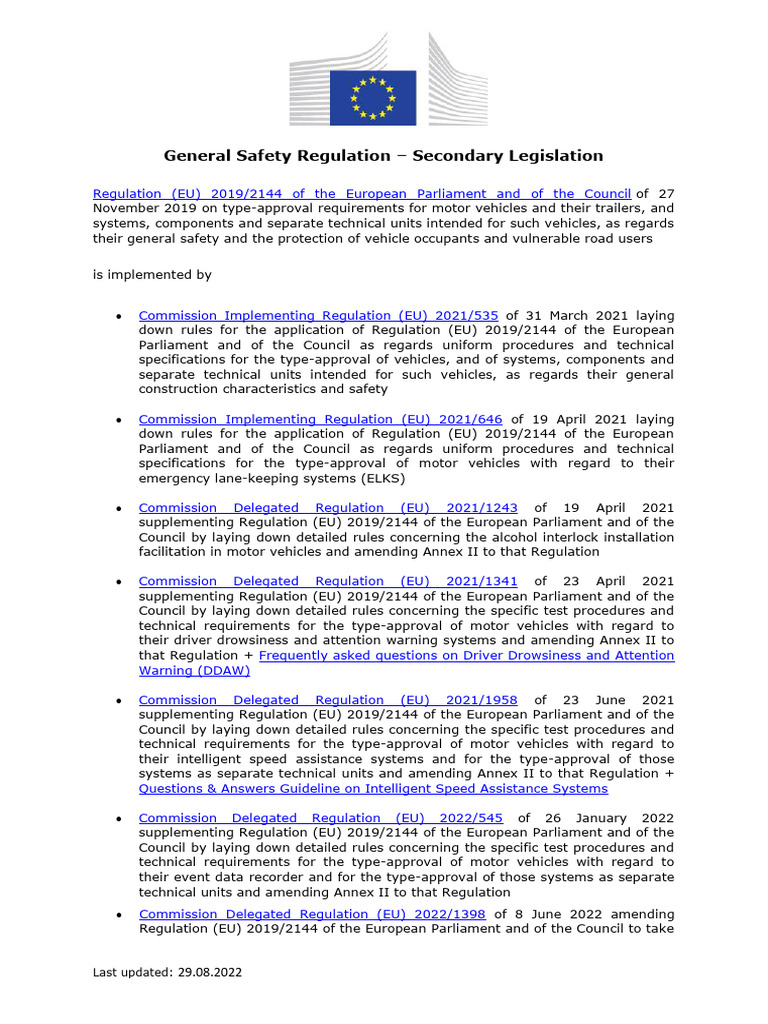 General Safety Regulation Secondary Legislation | Download Free PDF ...