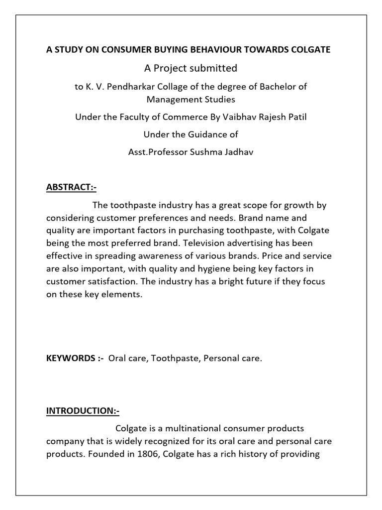 Consumer Behavior Towards Colgate | PDF | Brand | Consumer Behaviour