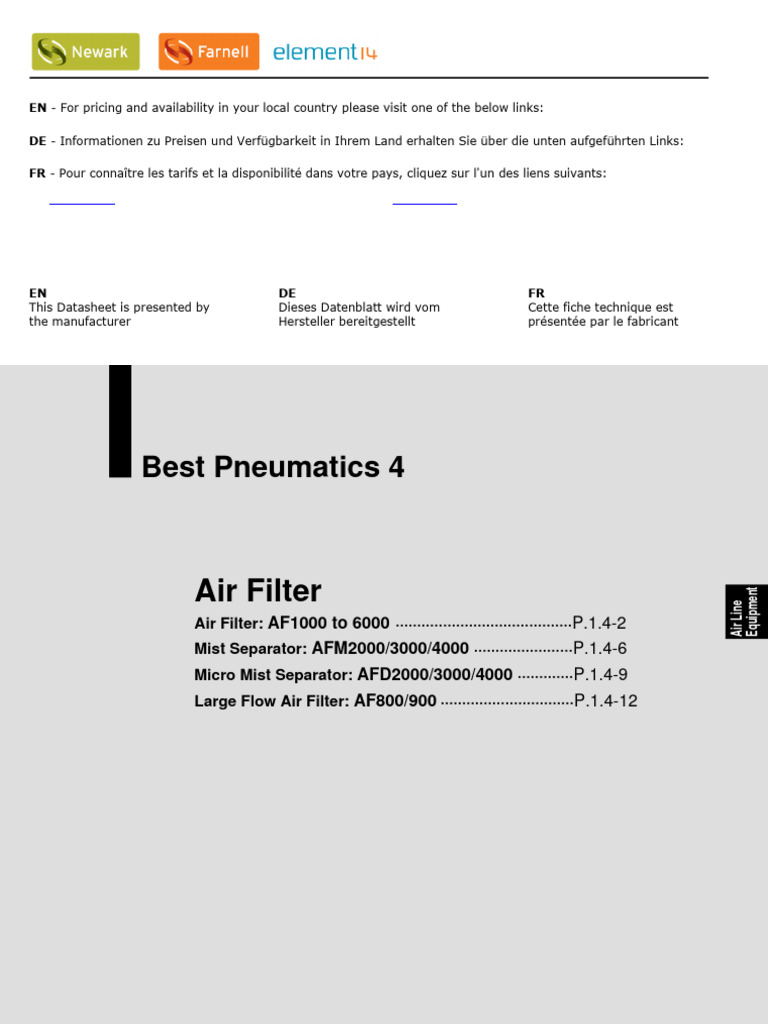 SMC Air Filter and Mist Separator Guide | PDF | Valve | Piston