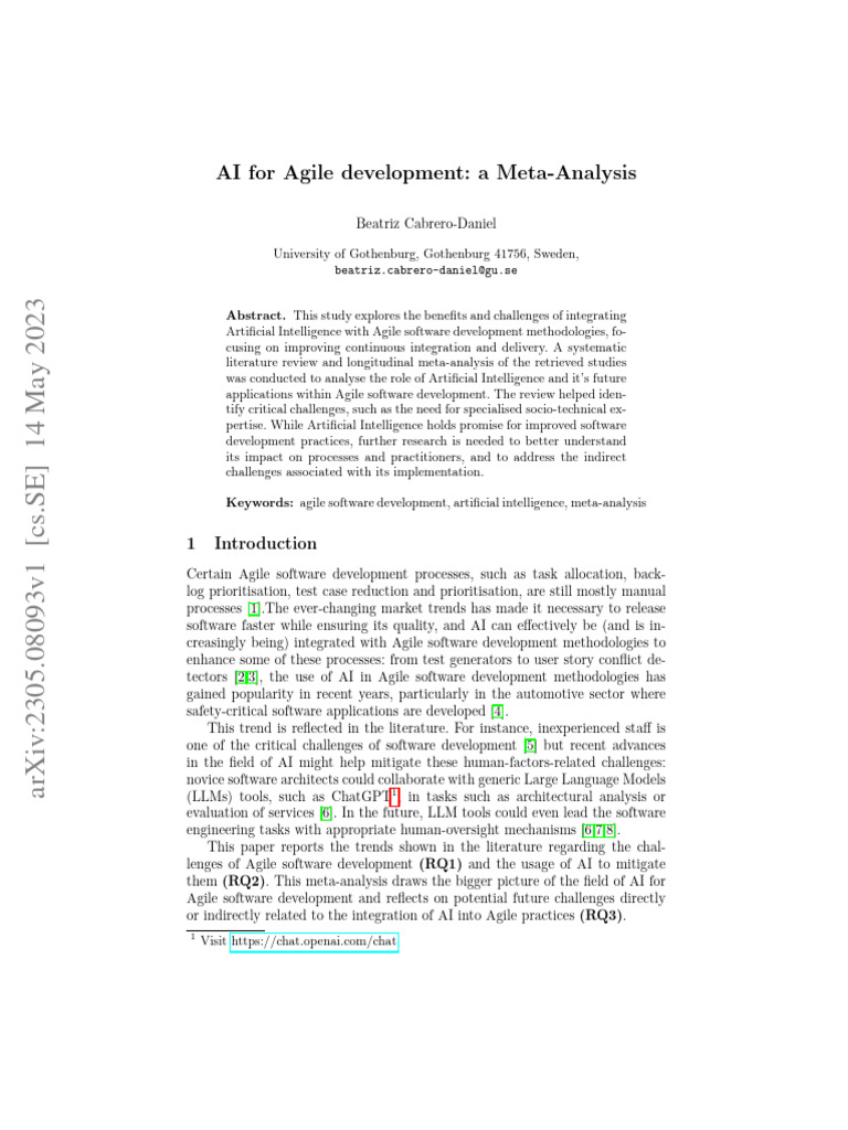 AI For Agile Development A Meta Analysis 29b6a635 Ddb8 44fc Af7c 4f0b17760122 | PDF | Agile ...