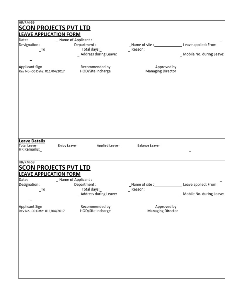 SCON Leave Application Form | PDF