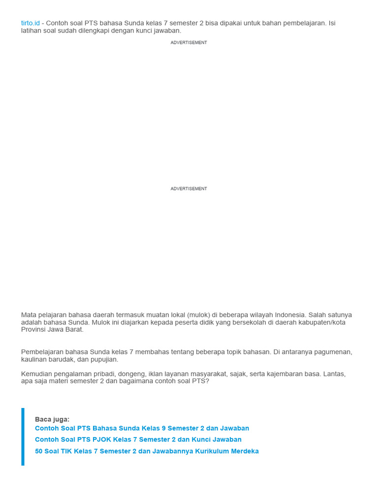 Soal PTS Bahasa Sunda Kelas 7 Semester 2 Dan Kunci Jawaban | PDF | Seni & Disiplin Bahasa