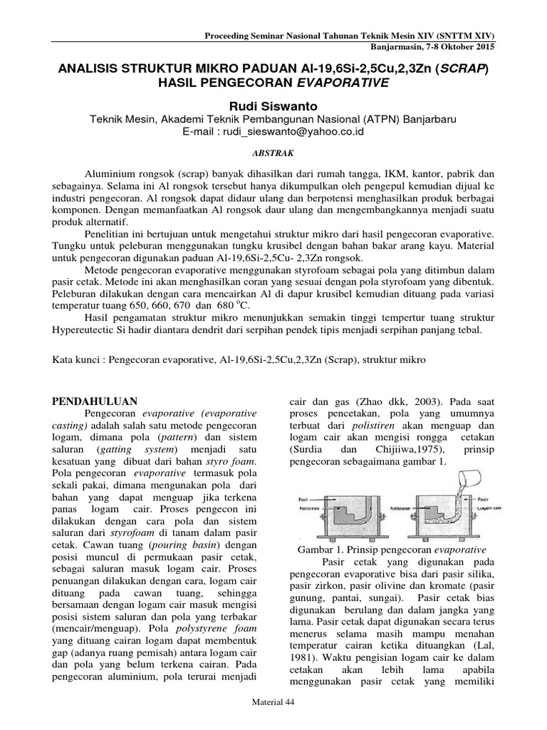 2015 (21) ANALISIS STRUKTUR MIKRO PADUAN Al-19,6Si-2,5Cu, 2,3Zn (SCRAP) | PDF