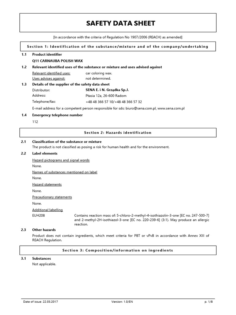 Carnauba Polish Wax Safety Data Sheet | PDF