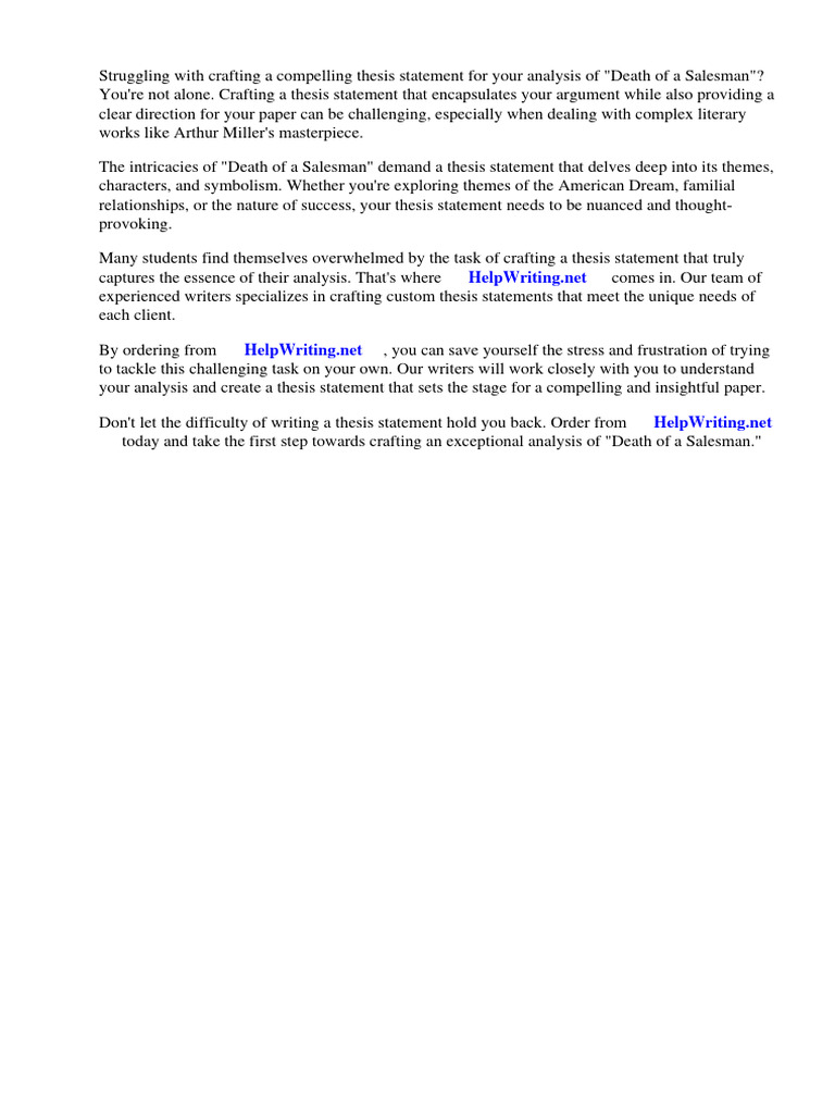 Examples of Thesis Statements For Death of A Salesman | PDF | Social ...