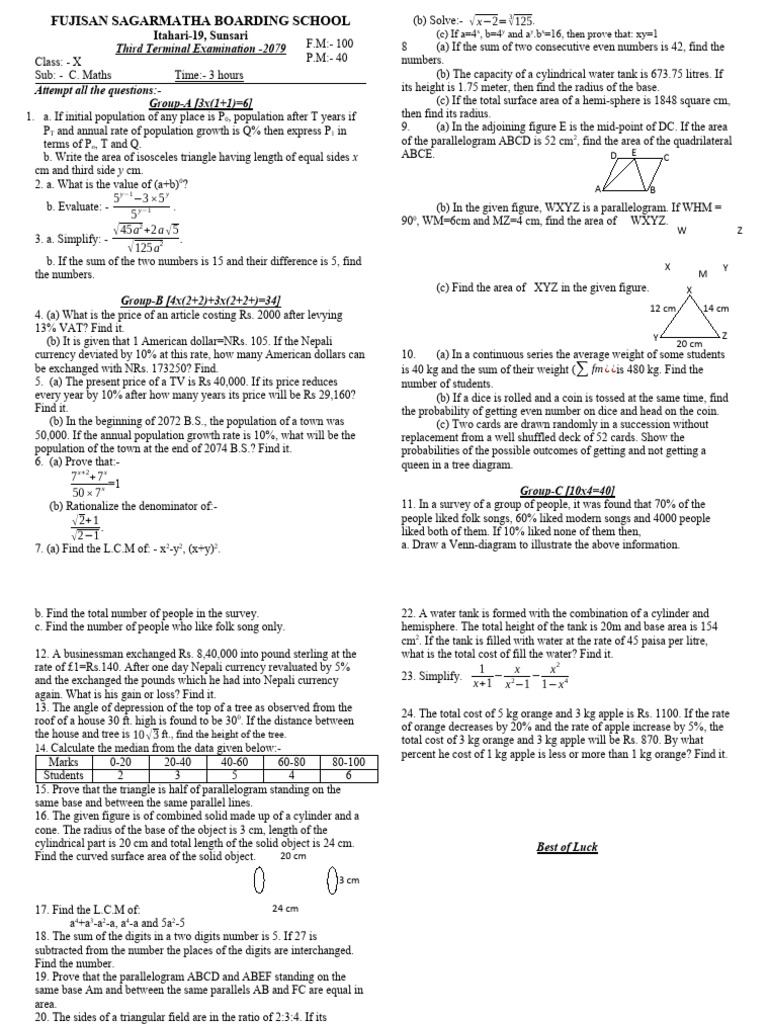 Class X C. Maths Third Terminal Examination | PDF | Area | Elementary Geometry