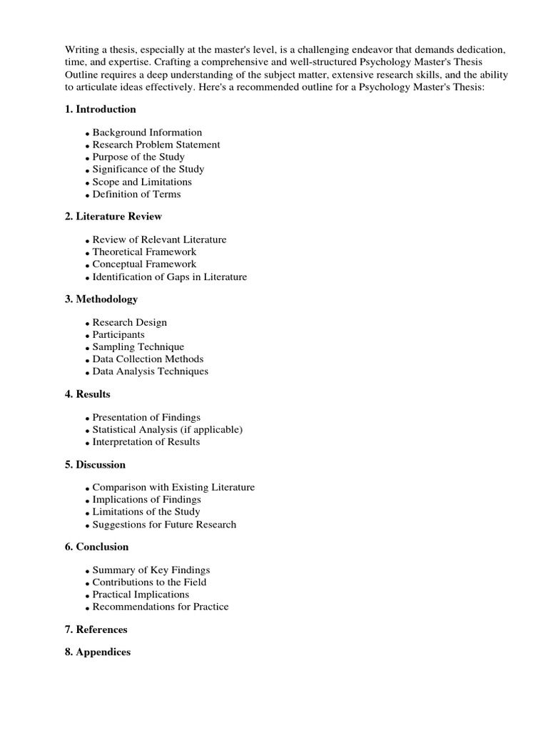 Psychology Masters Thesis Outline | PDF