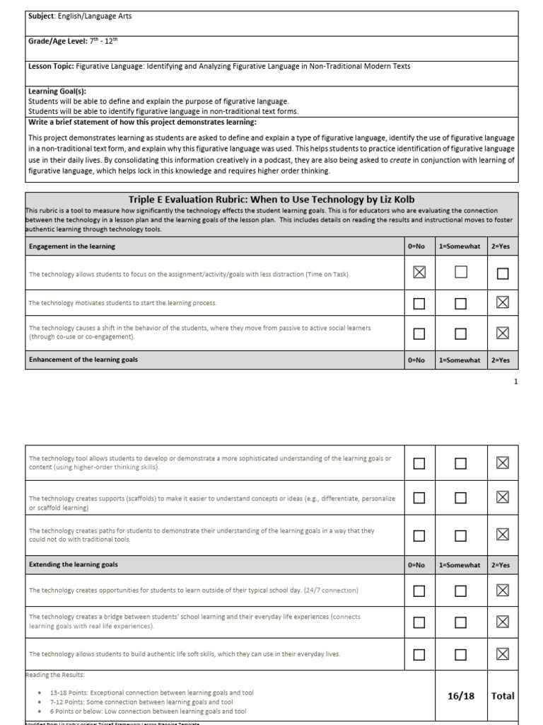 Triple E Evaluation Rubric: When To Use Technology by Liz Kolb | PDF