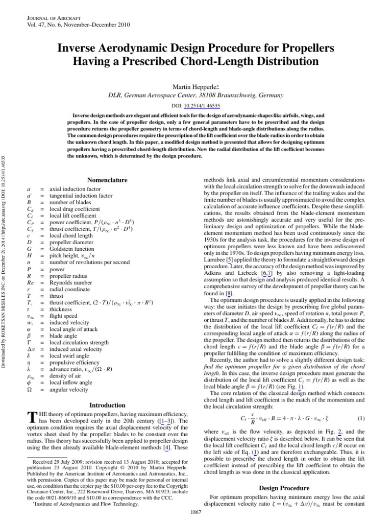 Inverse Aerodynamic Design Procedure For Propellers Having A Prescribed ...