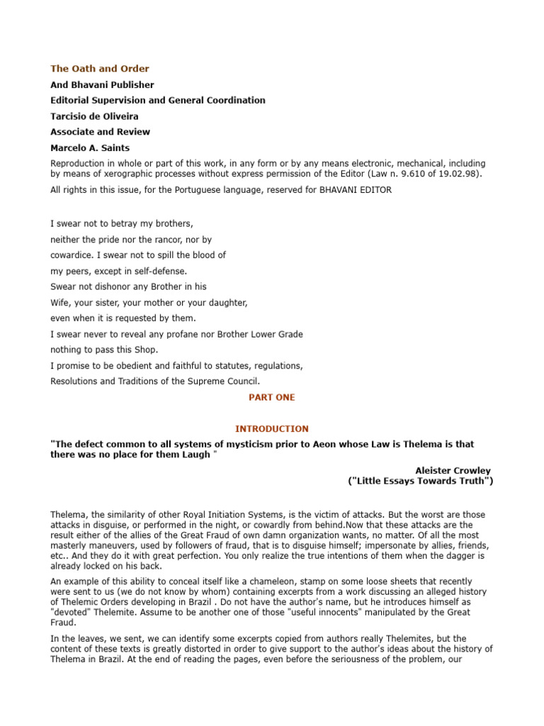 The Oath and Order | PDF | Thelema | Aleister Crowley