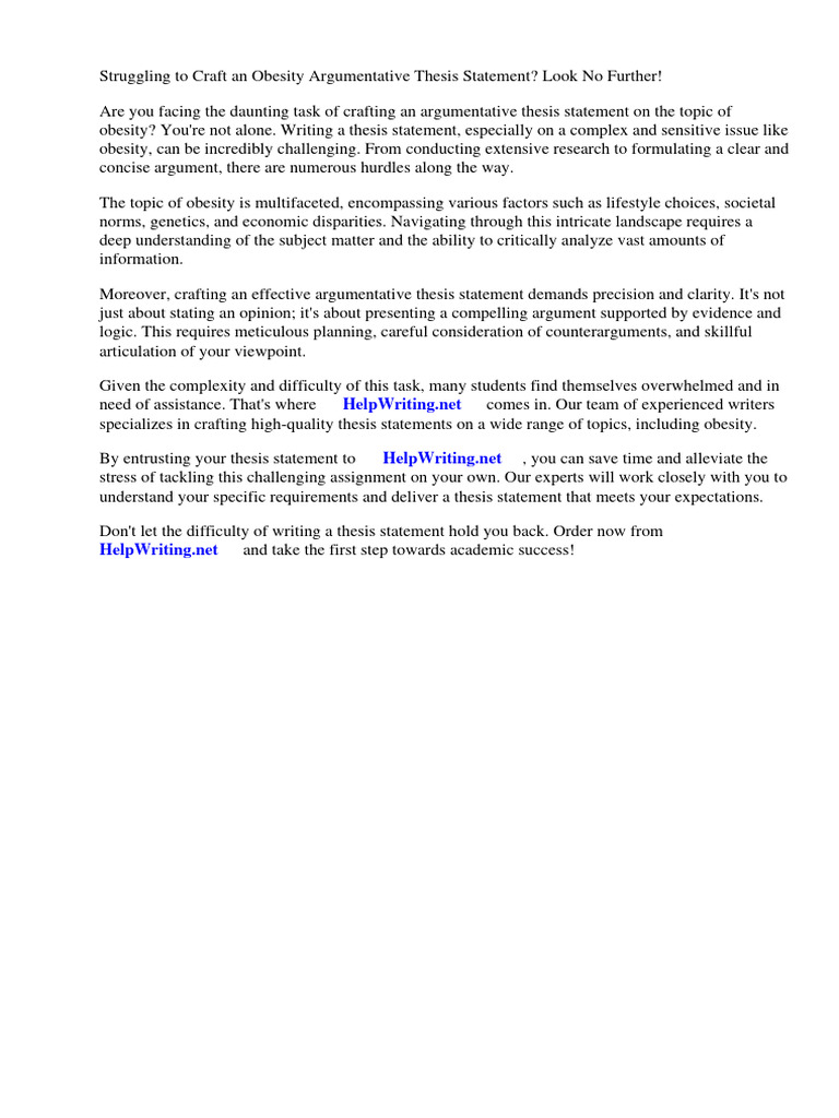 Obesity Argumentative Thesis Statement | PDF