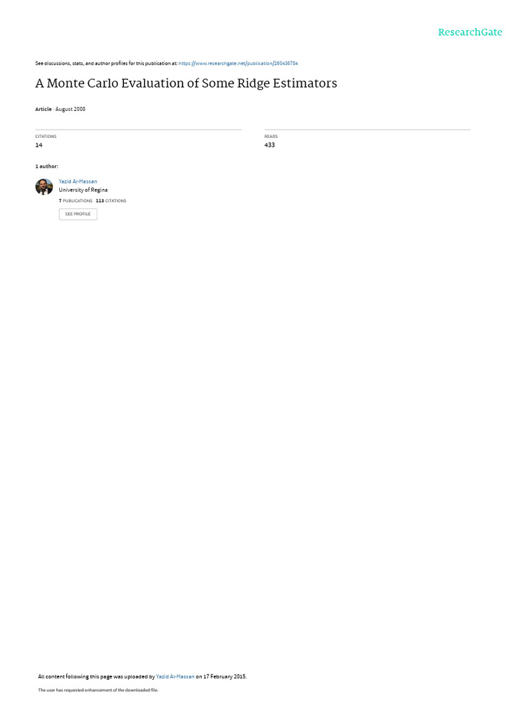 A Monte Carlo Evaluation of Some Ridge Estimators | PDF | Multicollinearity | Regression Analysis