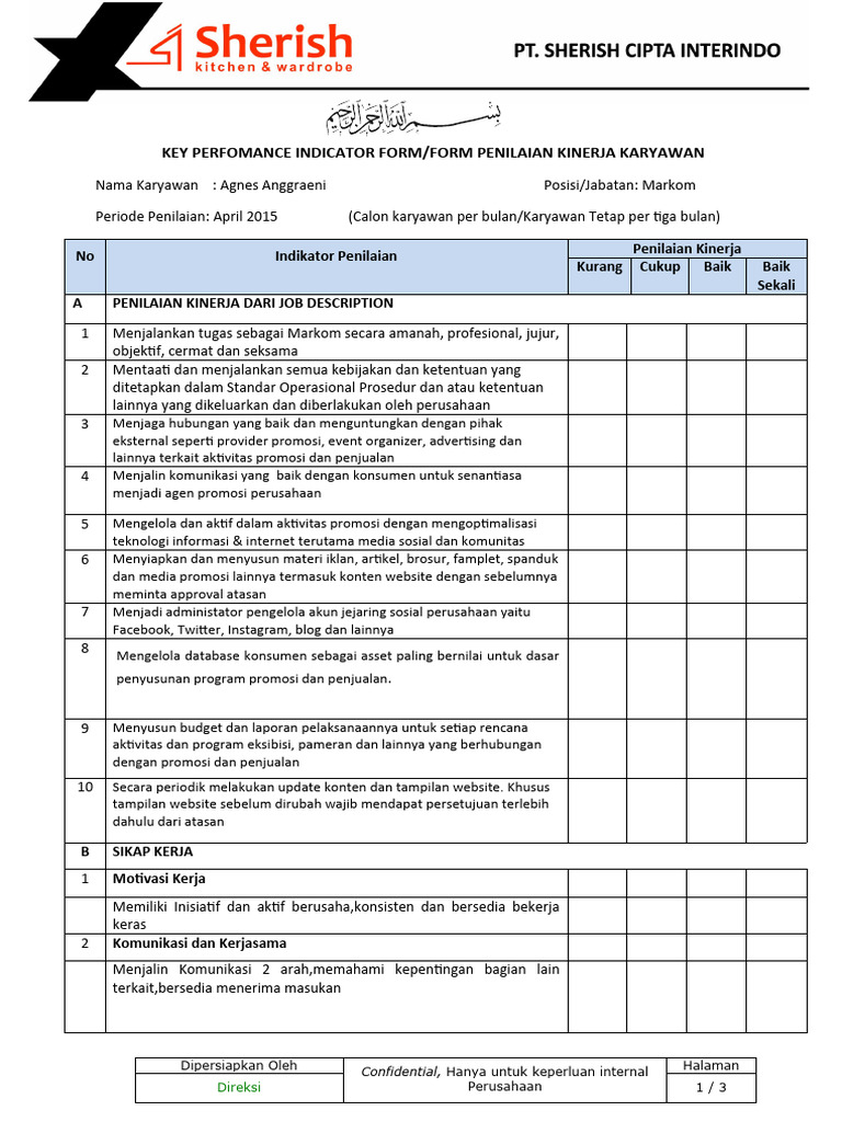 Contoh KPI Dengan Perhitungan Score | PDF