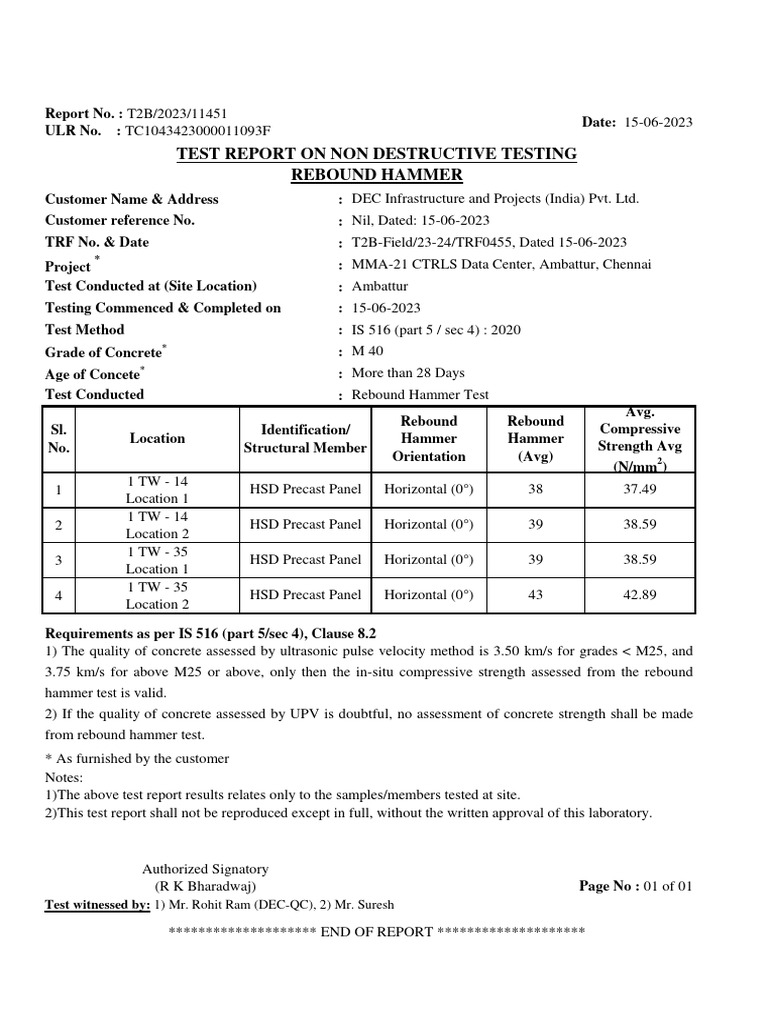 Concrete Testing Report | PDF | Building Engineering | Engineering