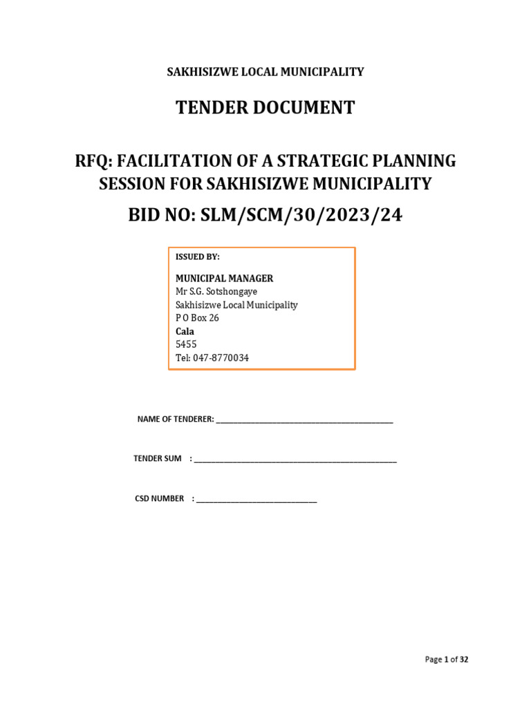 TENDER DOCUMENT STRATEGIC PLANNING FACILITATOR | PDF TENDER DOCUMENT STRATEGIC PLANNING FACILITATOR | PDF