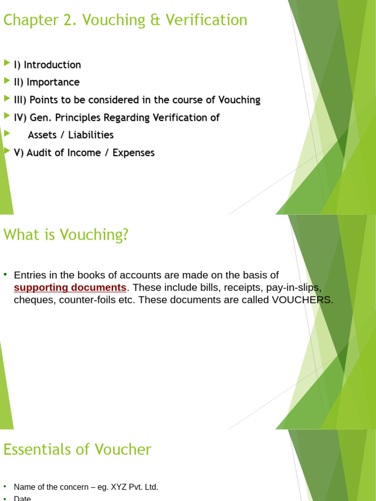 10) Audit - Vouching & Verification | PDF | Valuation (Finance) | Audit