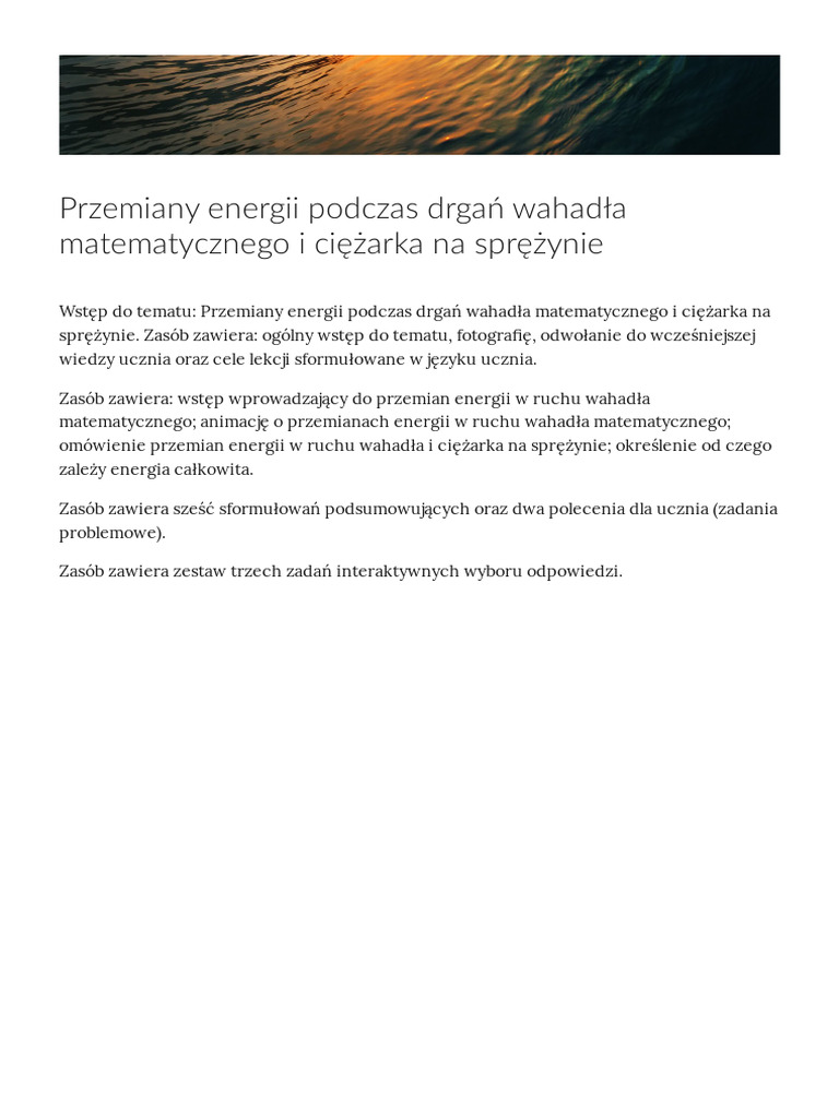Przemiany Energii Podczas Drgan Wahadla Matematycznego I Ciezarka Na ...