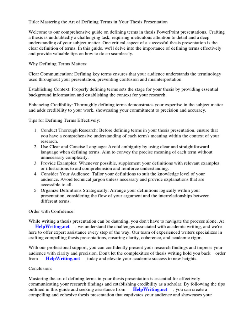 Definition of Terms in Thesis Ppt | PDF | Thesis | Methodology