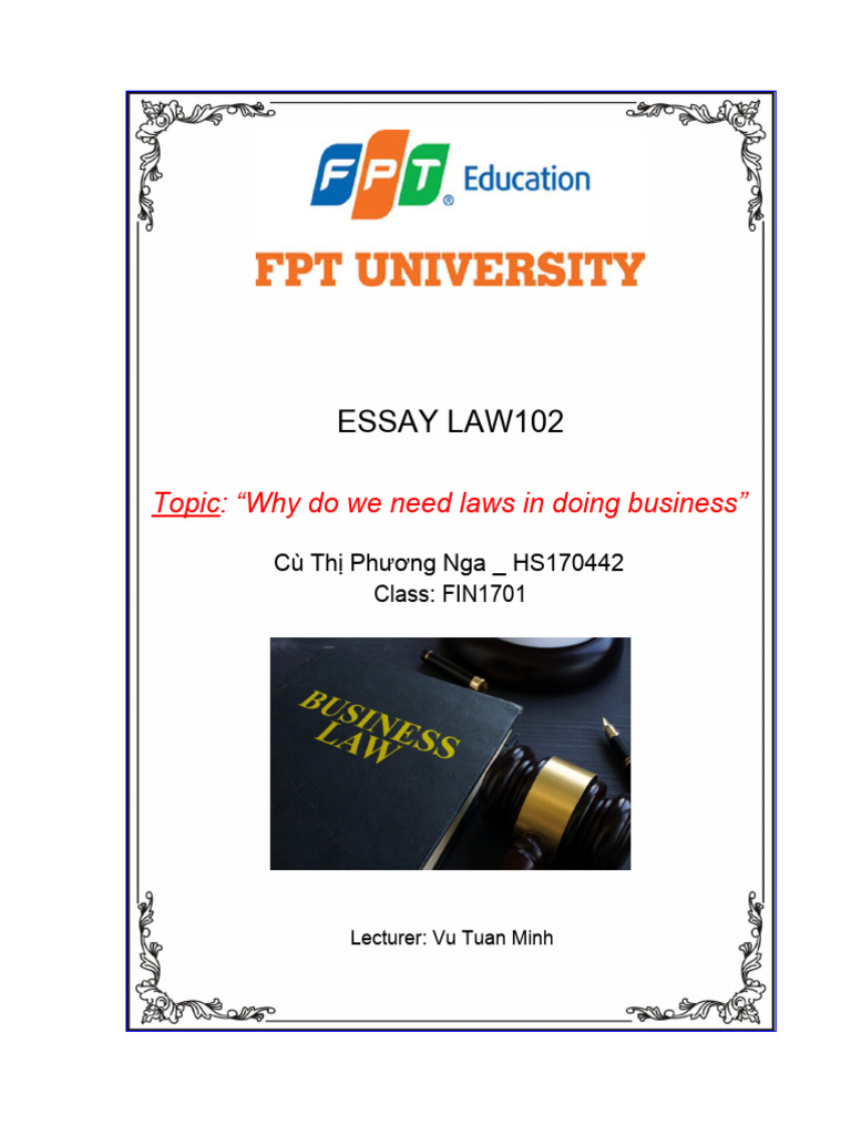 CuThiPhuongNga LAW102 Essay | PDF | Business Ethics | Property