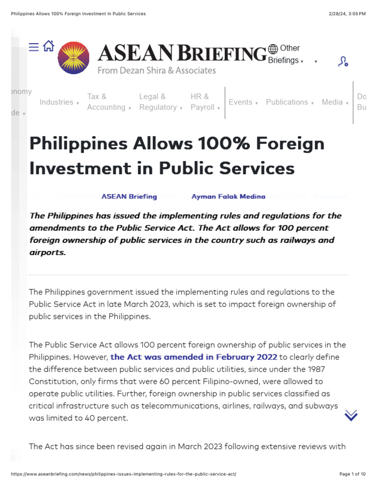 Foreign Ownership in Public Services | PDF