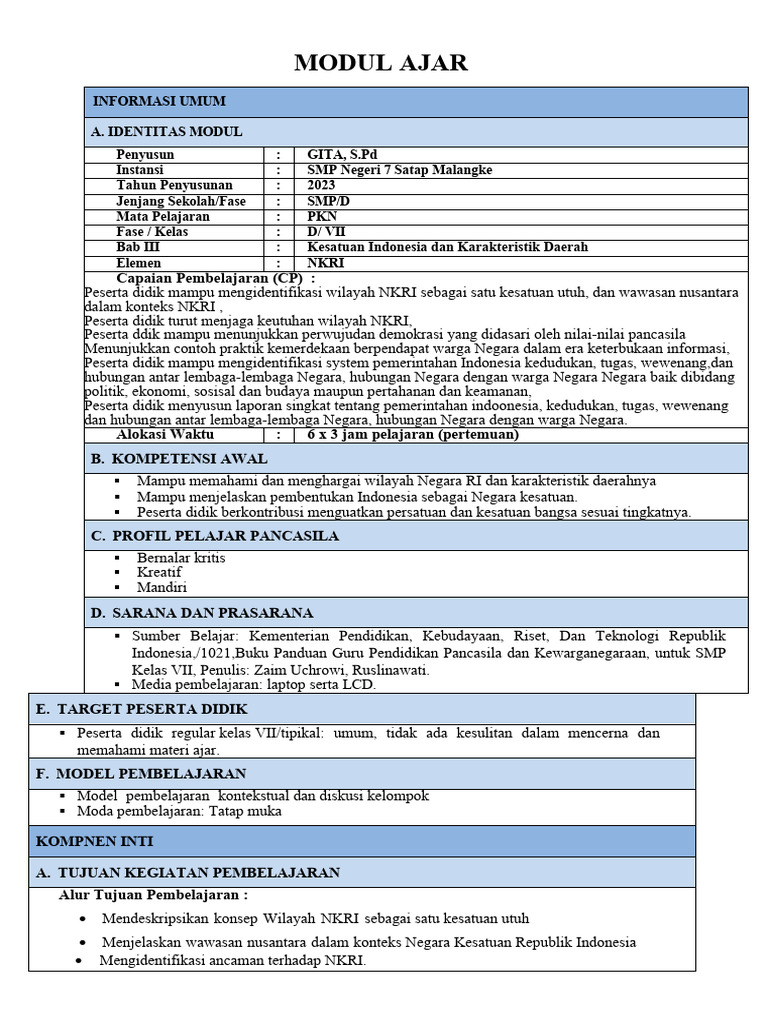 Modul Ajar Bab 3 Kls 7 | PDF