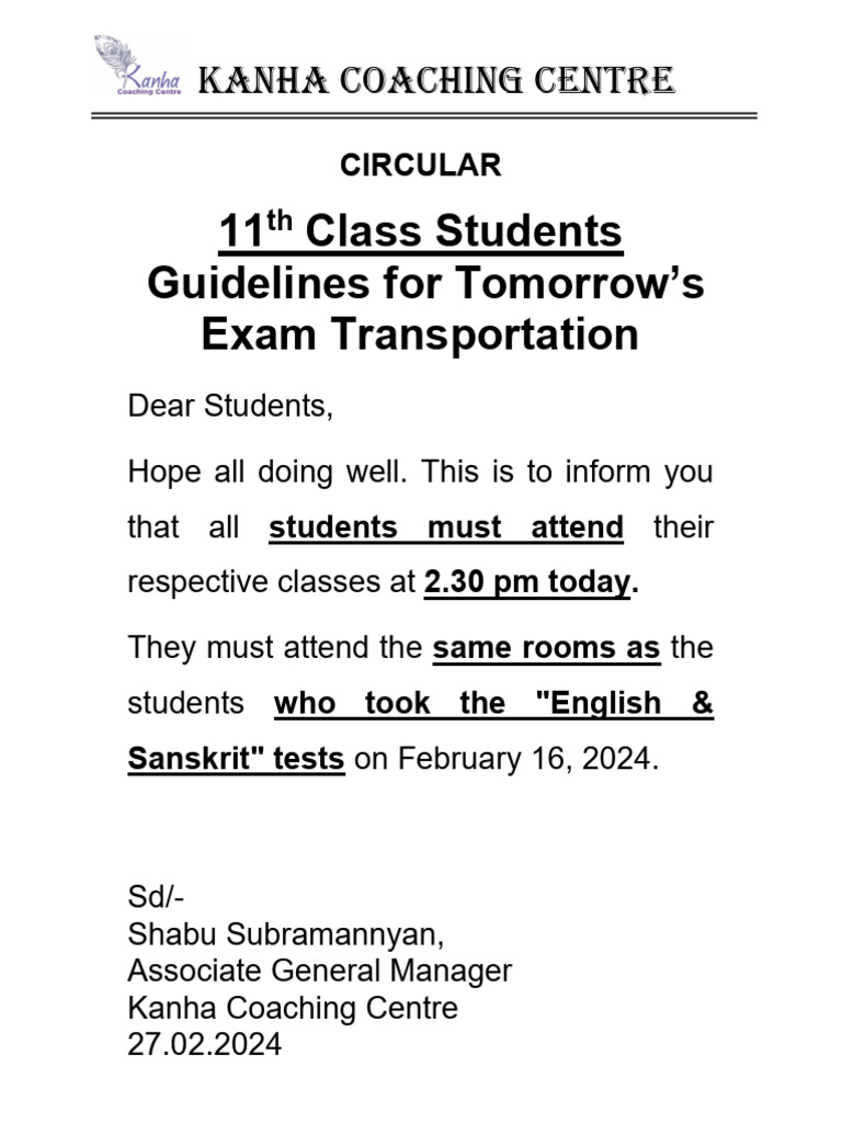 59 Circular Students - 27.02.2024 (English, Sanskrit) Students Must ...