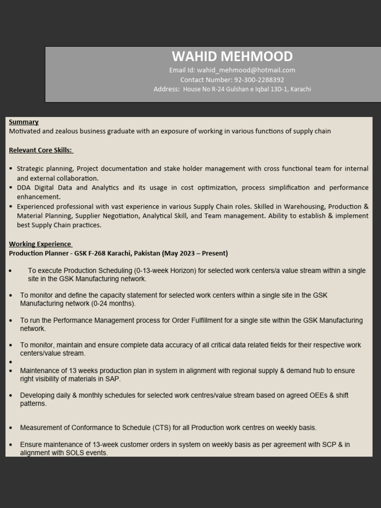 Wahid Mehmood Resume New | PDF