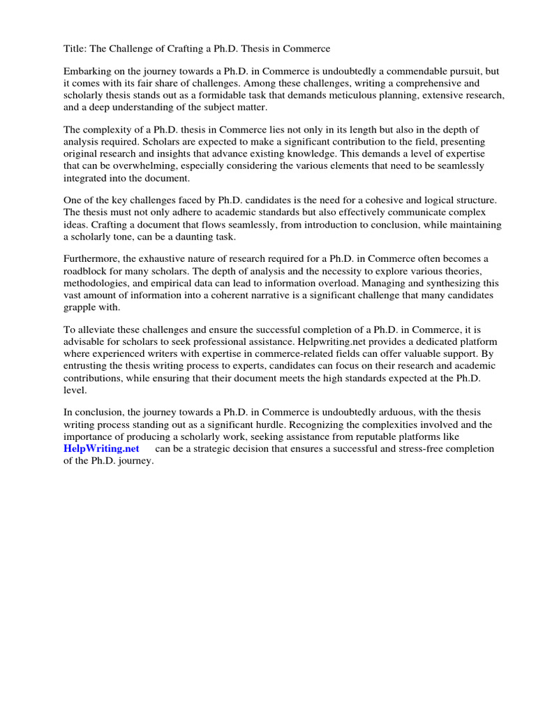 Thesis For PHD in Commerce | PDF