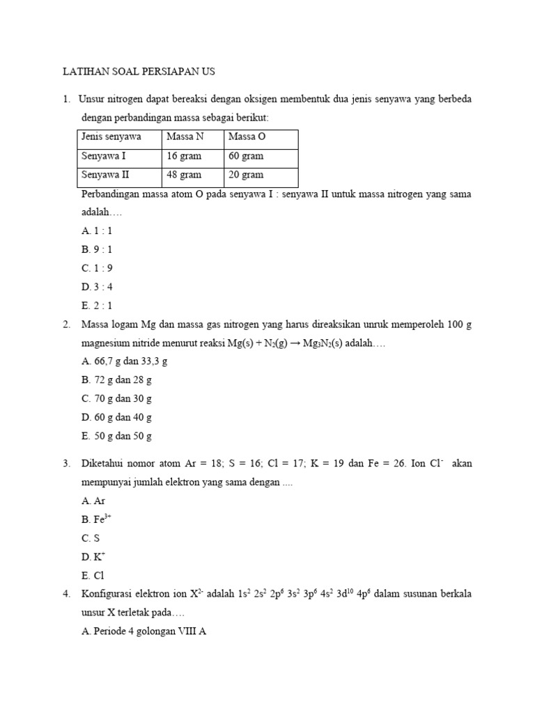 Latihan Soal Persiapan Us | PDF