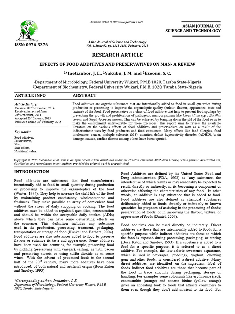 Effects of Food Additives & Preservatives On Man. | PDF | Food ...