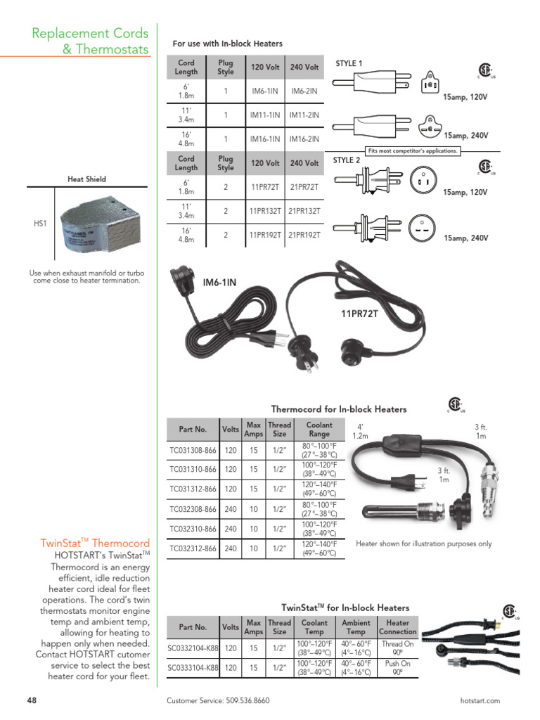 HOTSTART-Cords-and-Thermostat-Part-Numbers | PDF | Thermostat | Vehicle ...